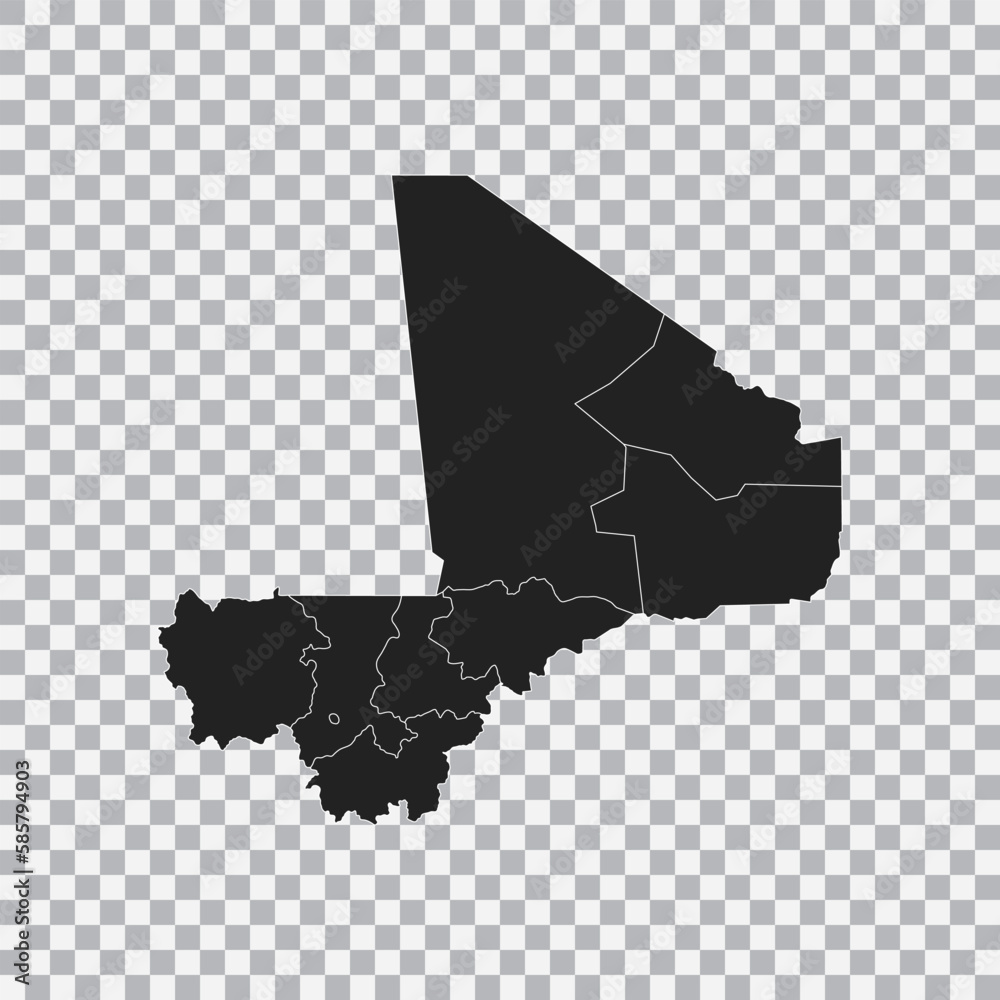 Political map of the Mali isolated on transparent background. Vector ...