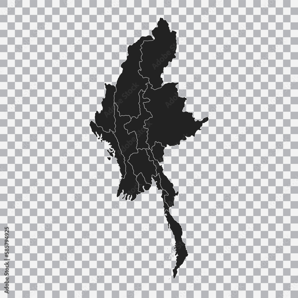 Political map of the Myanmar isolated on transparent background. Vector ...