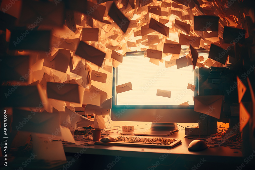 Inbox cluttered with mail concept. Generative AI illustration Stock ...