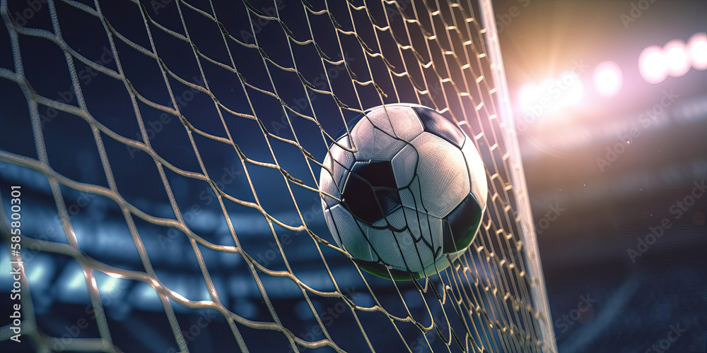 Soccer ball breaking the goal net. Generative AI Stock Illustration ...