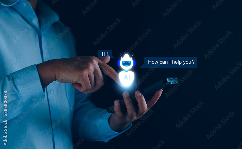 Chatbot concept. open AI, Artificial Intelligence. businessman using ...