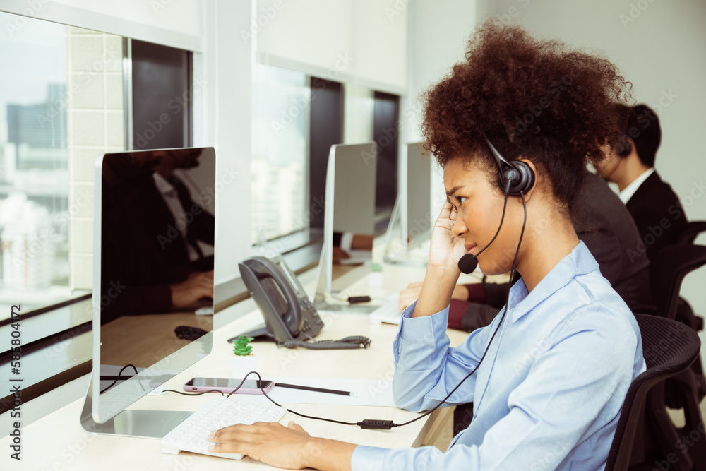 Group of call center business operator customer support team phone ...