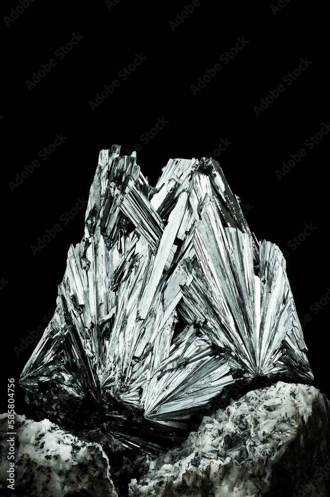 Stibinite (also called antimonite) crystal on matrice with black ...