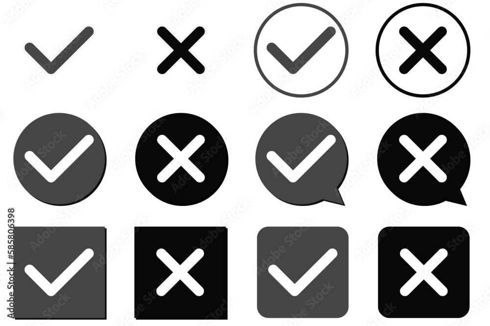 Vecteur Stock tick and cross. black and white. check and cross mark set ...
