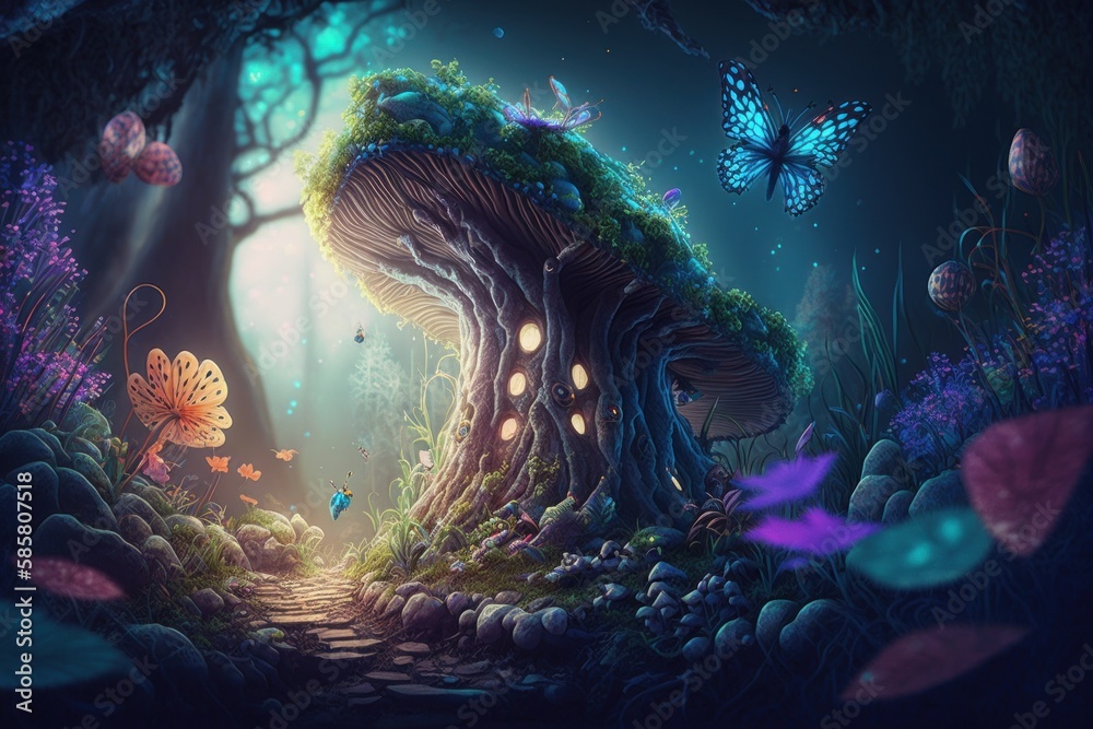 ภาพประกอบสต็อก Fantastical Forests & Enchanted Creatures: AI-Generated ...