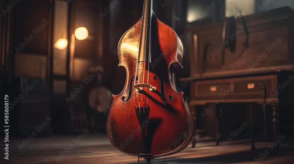 Realistic double bass on a blurred stage background, generative AI ...