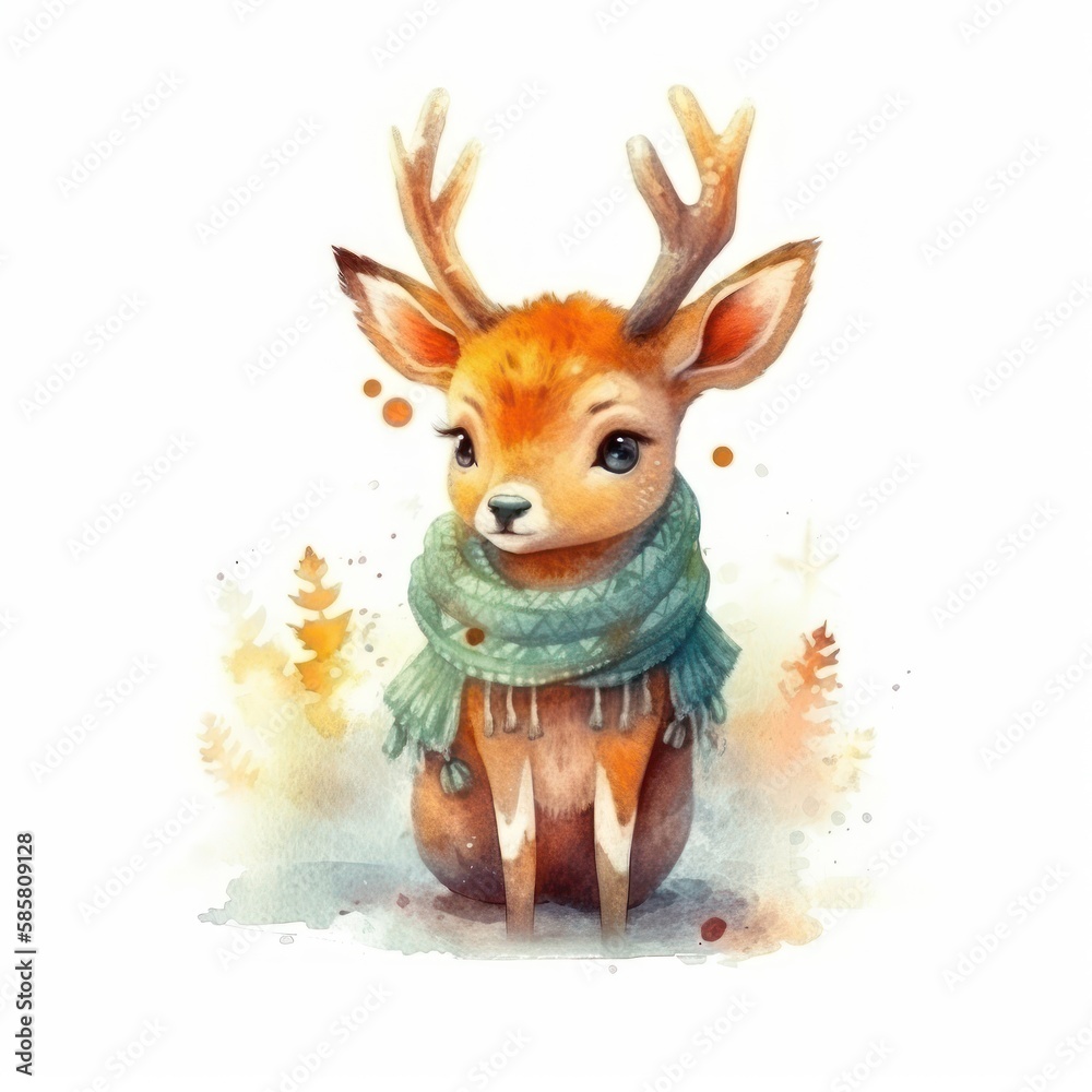 Cute portrait of deer. Drawing baby wild face isolated on white ...