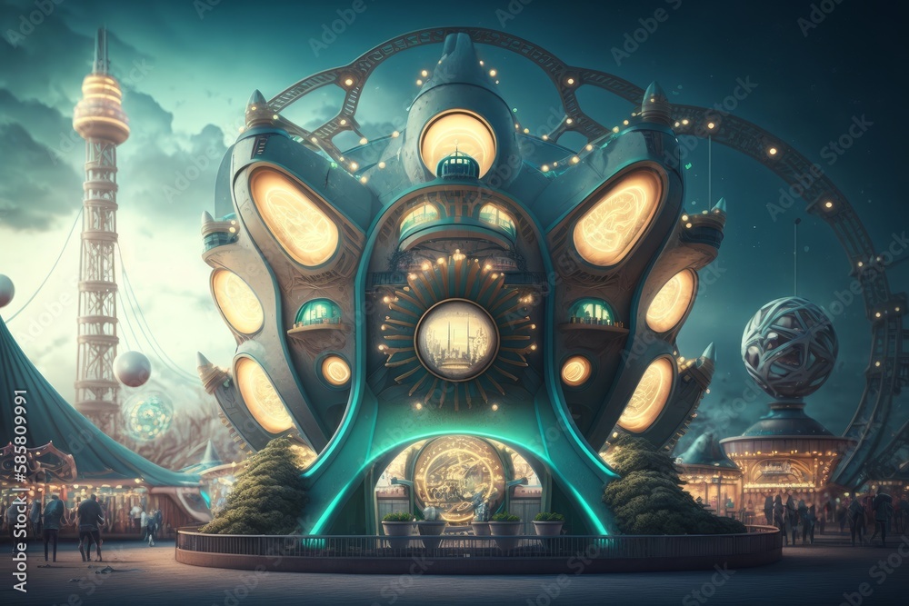 Unleashing the Future: AI-Generated Hyperrealism Illustration of a Sci-Fi Amusement Park with ...