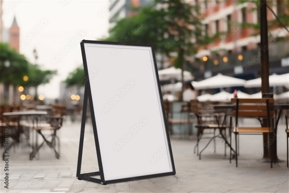 An empty A-frame sign positioned banner poster mockup for promotion on ...