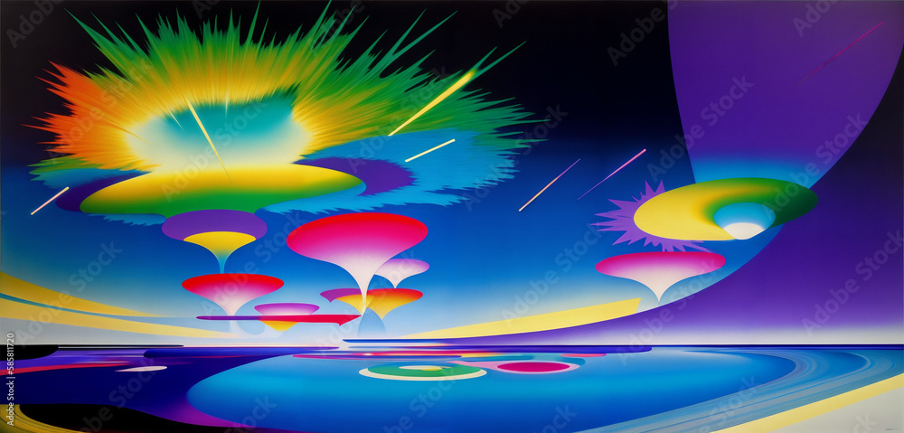 Cloud Bursting Explosion of Neon Colors 80S Airbrush Painting Style ...