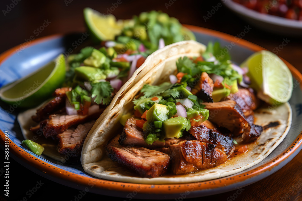 Grilled Pork Tacos al Pastor delicious meal by Ai generated. Stock ...