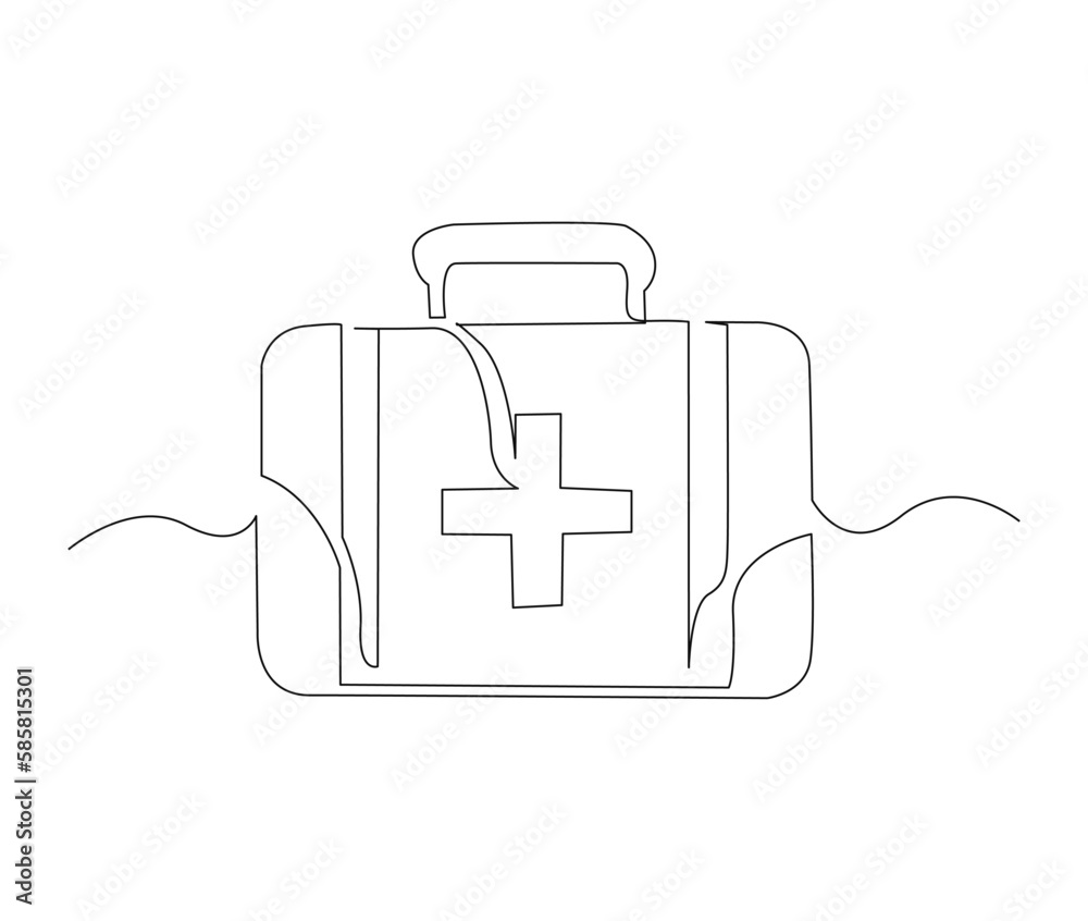 Continuous one line drawing of first aid kit box. simple first aid bag ...