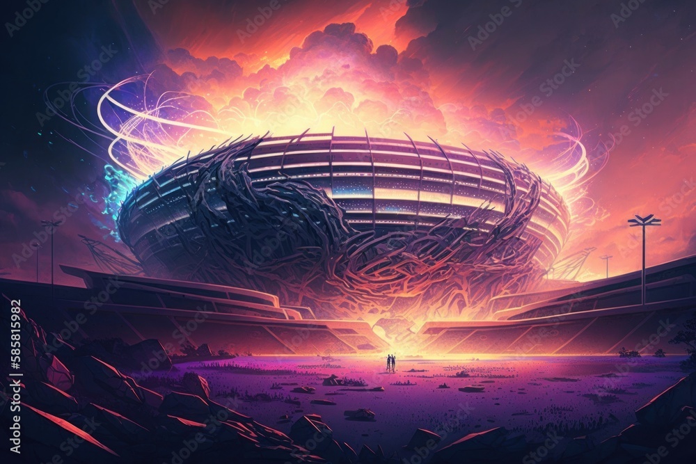 Futuristic AI-Generated Sports Stadium with Holographic Displays and ...