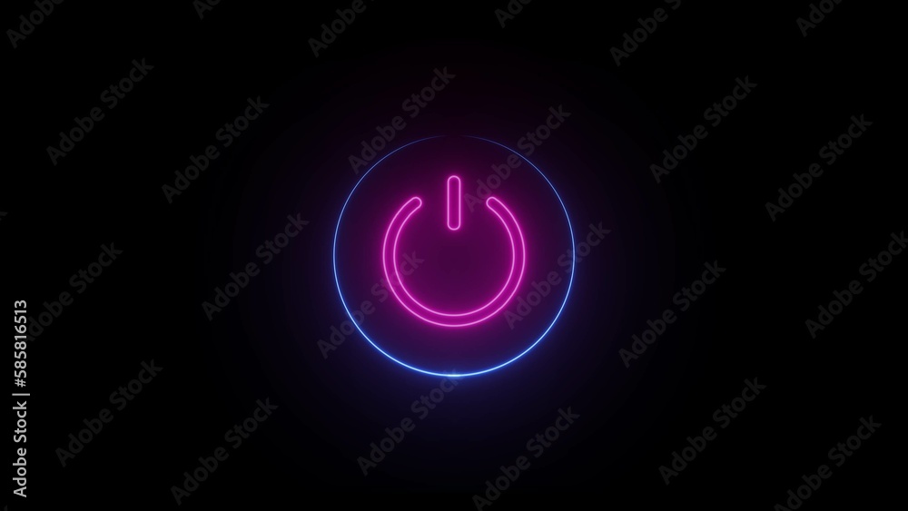 Abstract neon light power button turning on and off ,looping animation ...