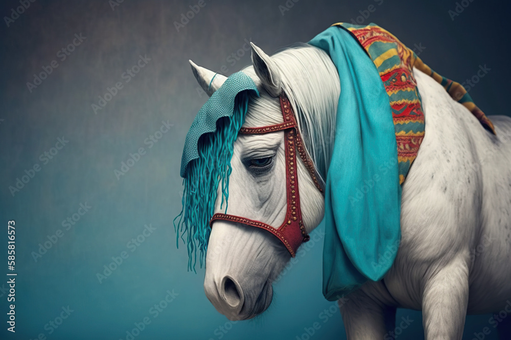 sad horse wearing clothes suffering in circus, created with Generative ...