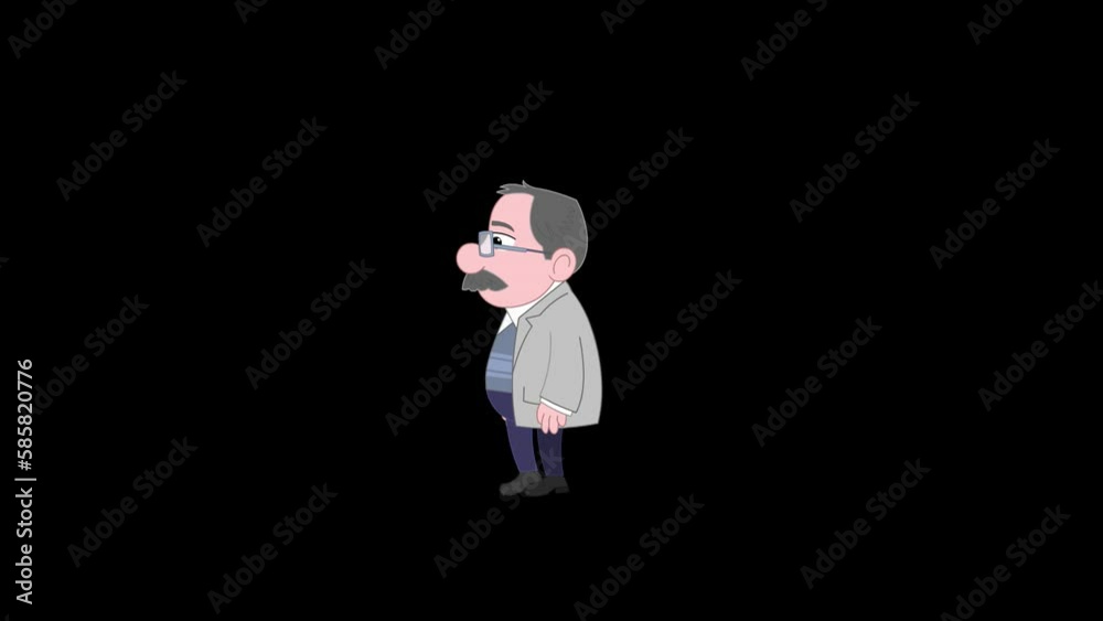 Cartoon man character with big moustache. Loop cycle animation of a ...