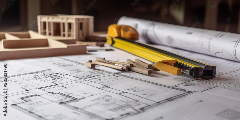 Architect creating building plans and models in their studio Stock ...