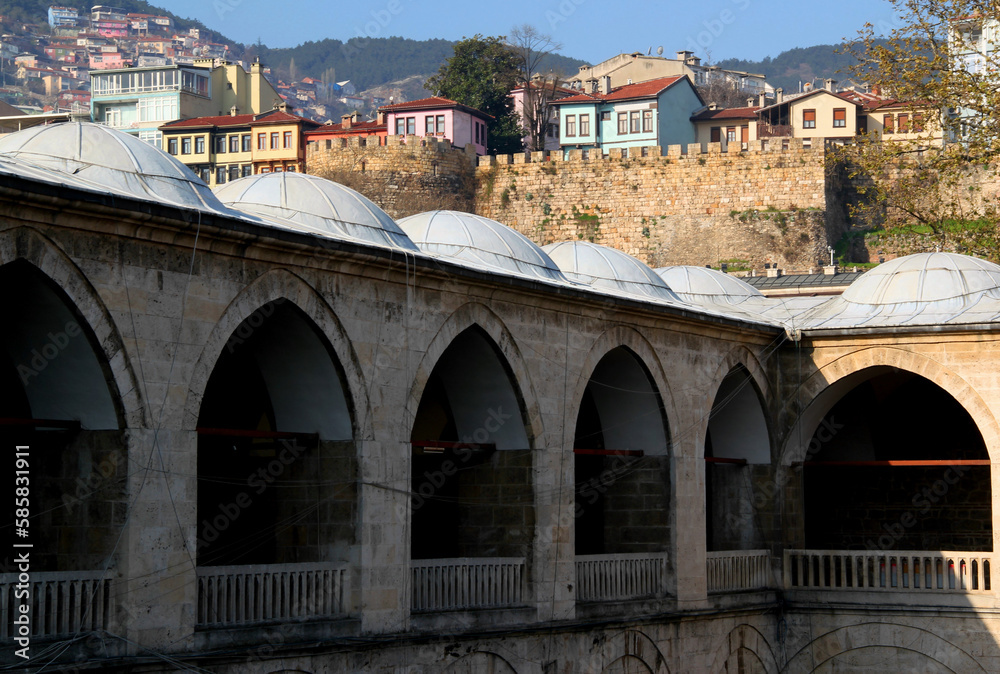 Photo with part of the Koza Han building and a view of the colorful ...