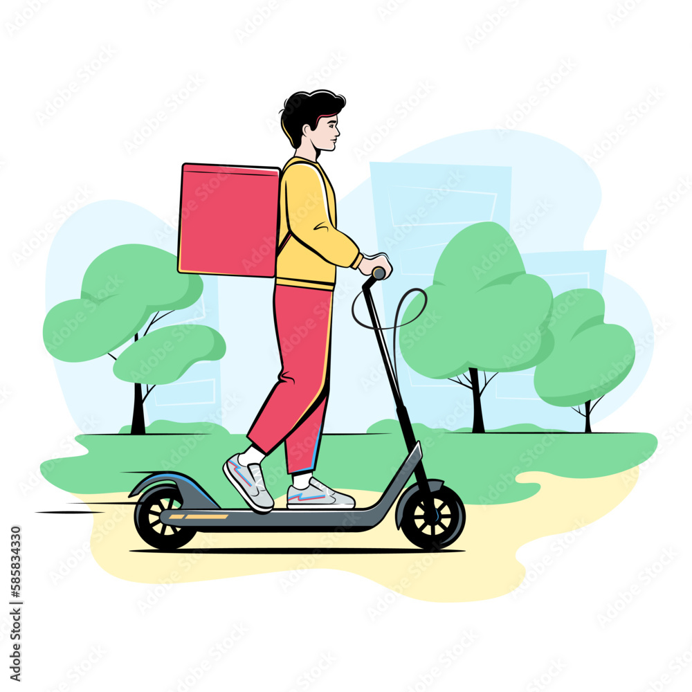 Delivery man on an Delivery man, boy with a thermal bag riding an ...