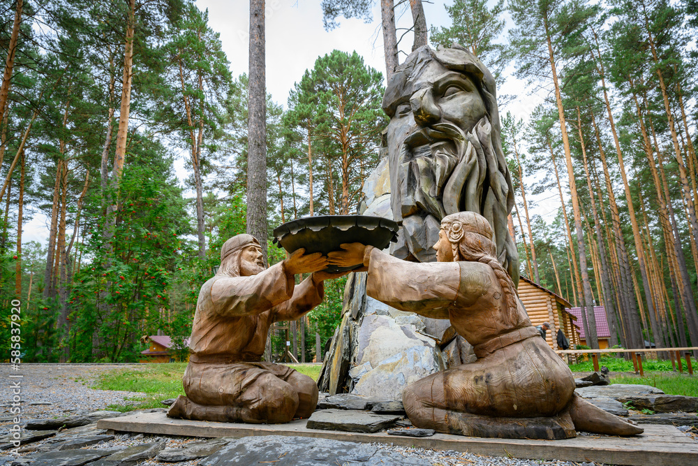 KEMEROVO, RUSSIA - AUGUST 19, 2022: Wooden sculpture of a forest deity ...