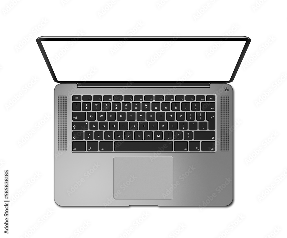 Open laptop top view with blank screen, isolated on transparent ...