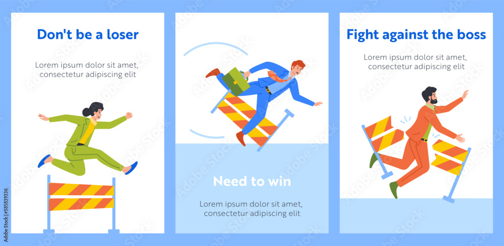 Cartoon Banners with Losers Business Characters Falling Over An ...