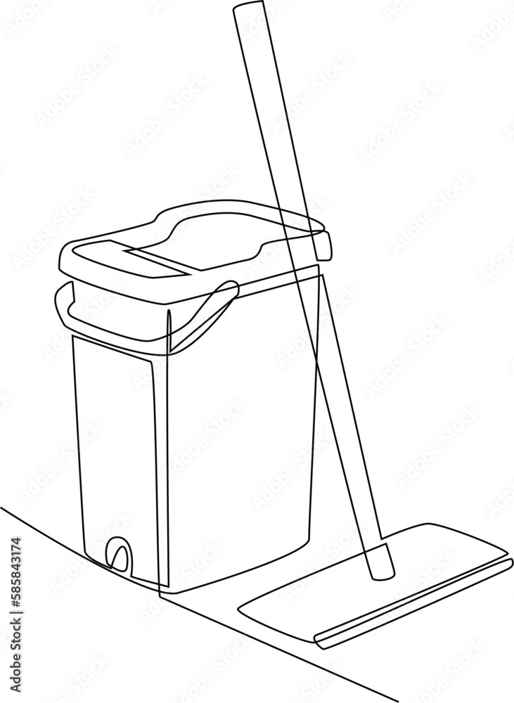 One single line drawing of floor cleaner for home appliance ...