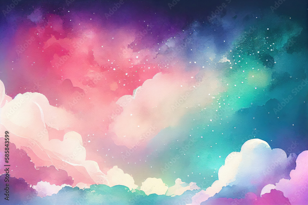 Watercolor rainbow galaxy background with sparkling. Generative AI ...