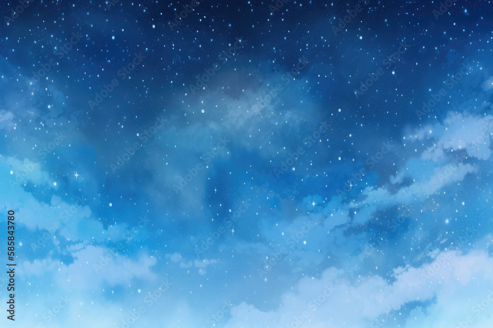 Watercolor blue sky color background with cloud and sparkling, galaxy ...
