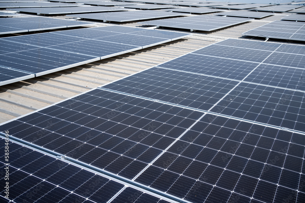 photovoltaic panels which installed on the rooftop of the building ...