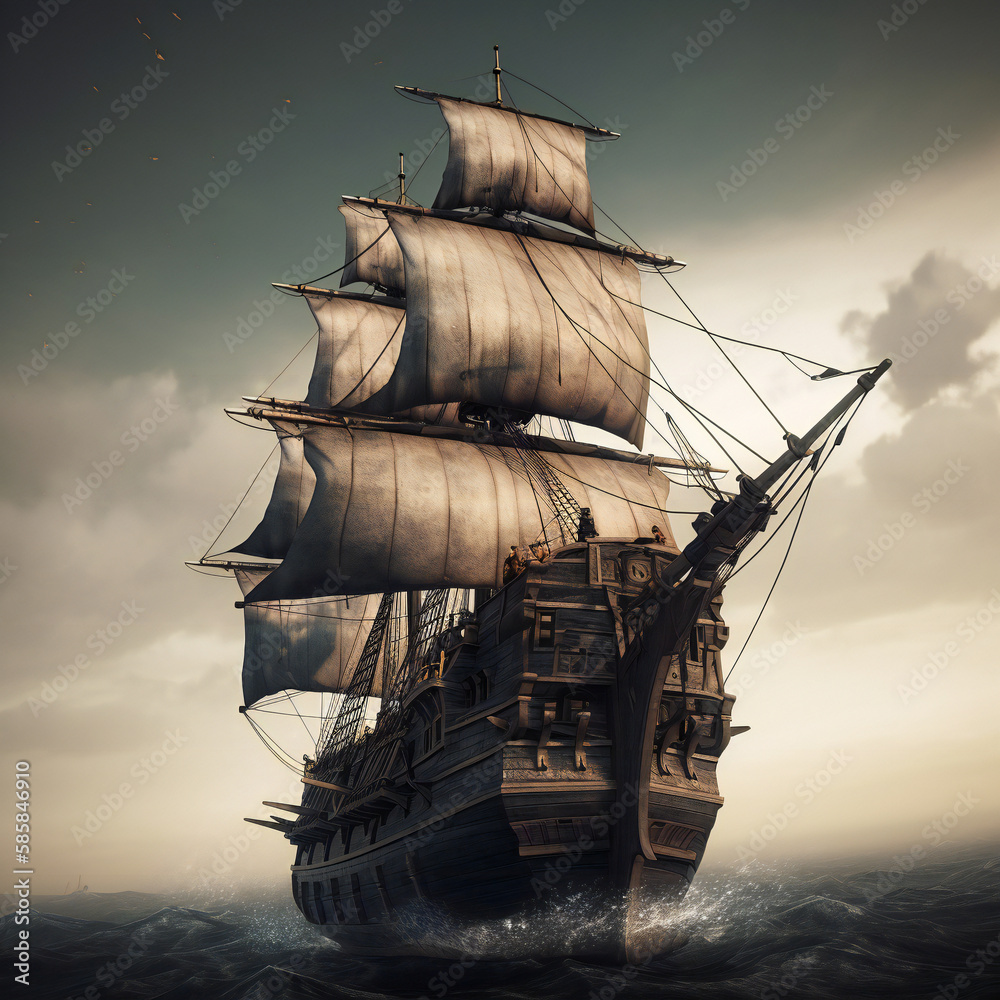 vintage wooden sailing ship, antique maritime vessel, high-resolution ...
