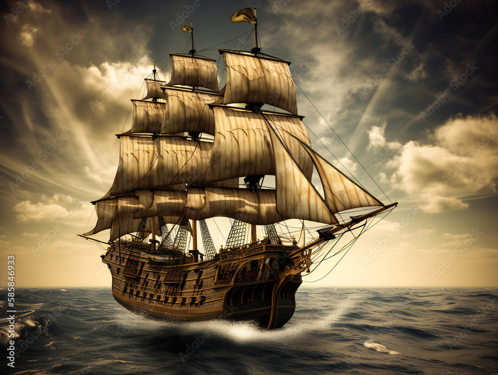 vintage wooden sailing ship, antique maritime vessel, high-resolution ...