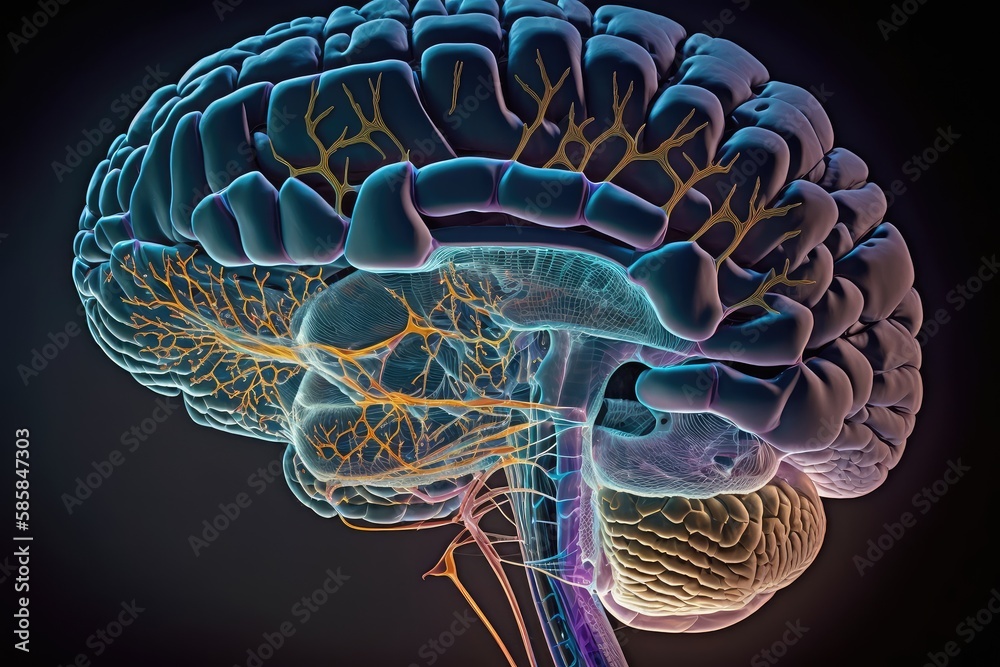 human brain, with intricate neural pathways and connections visible, in close-up shot, created ...