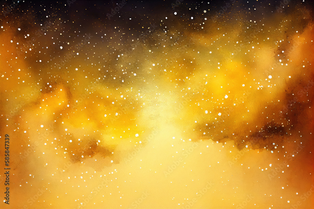 Watercolor golden sky color background with cloud and sparkling, galaxy ...