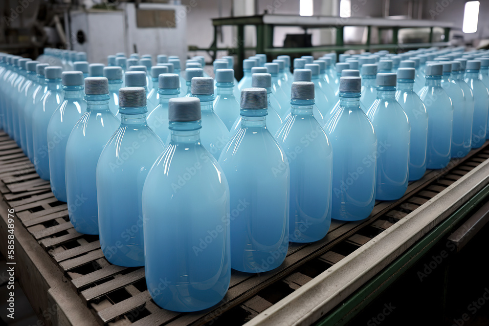 Production of plastic bottles in large quantities at the factory. AI ...