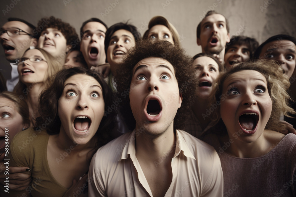 Generative ai crowd gasping with shocking annd surprised expression ... Generative ai crowd gasping with shocking annd surprised expression ...