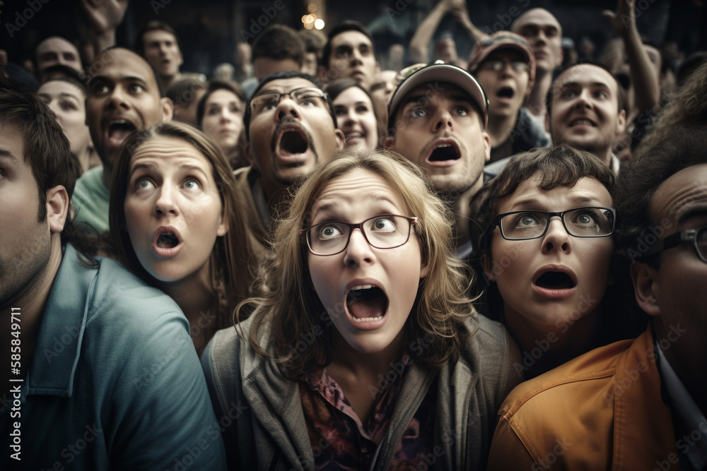 Generative ai crowd gasping with shocking annd surprised expression ...