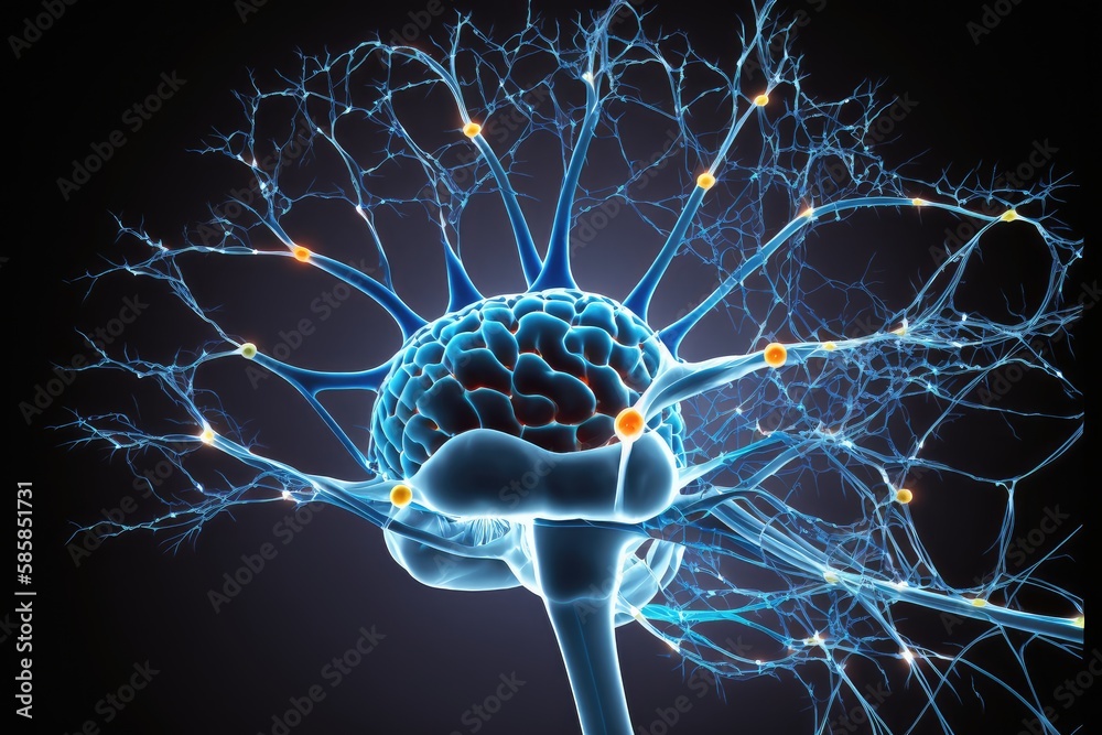 brain, with intricate network of neurons and synapses visible, for ...
