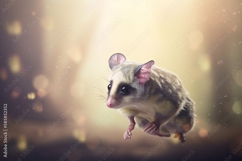 a small rodent flying through the air with its front paws on its hind ...