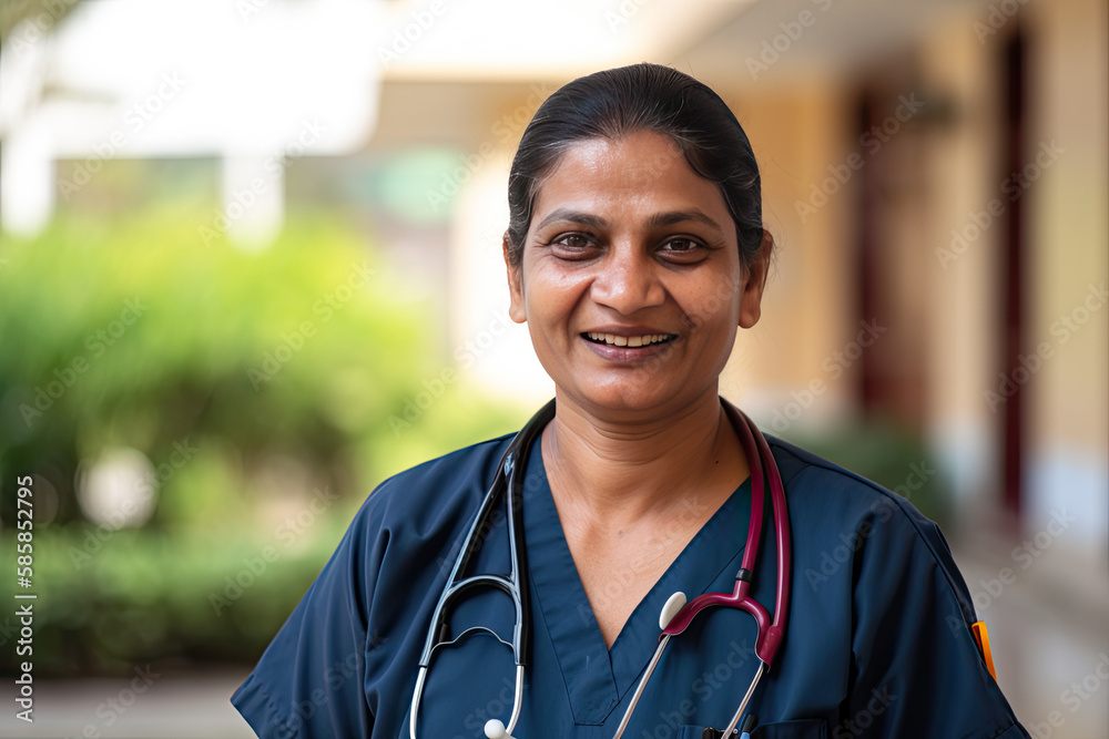 Indian female nurse smiling at the camera, candid photo, Generative AI ...