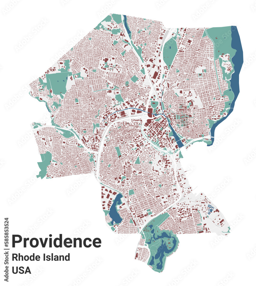 Vetor de Providence map, capital city of the USA state of Rhode Island ...