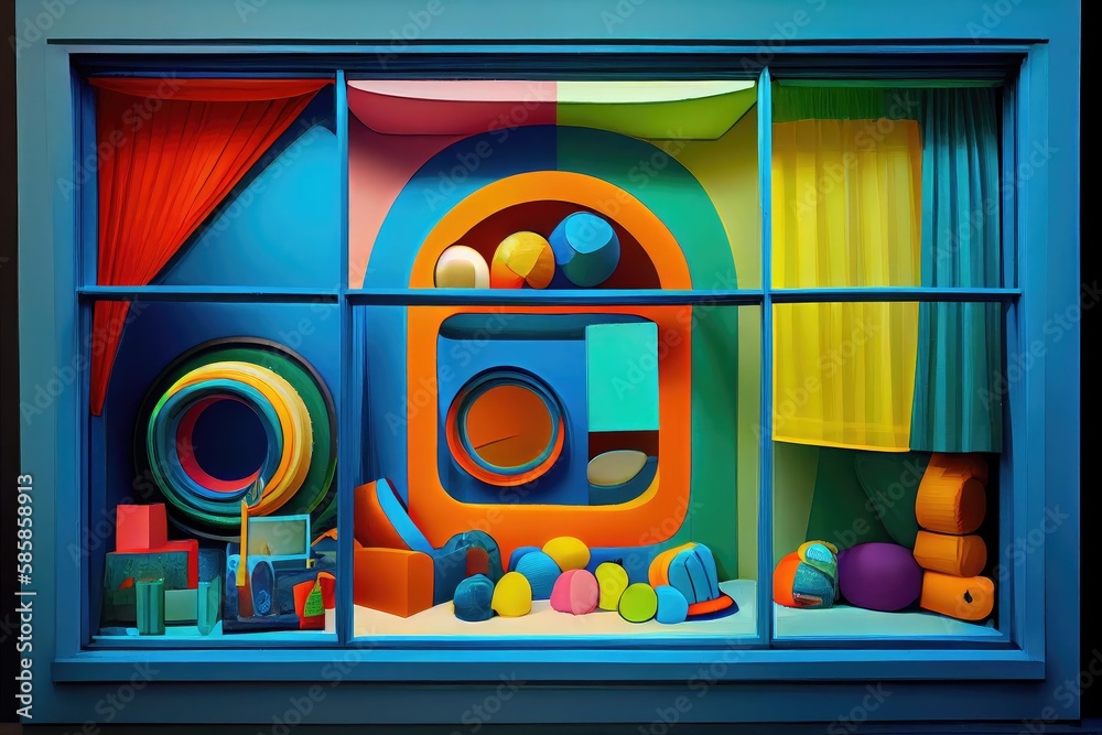 window display with variety of plastic windows and shades, created with ...