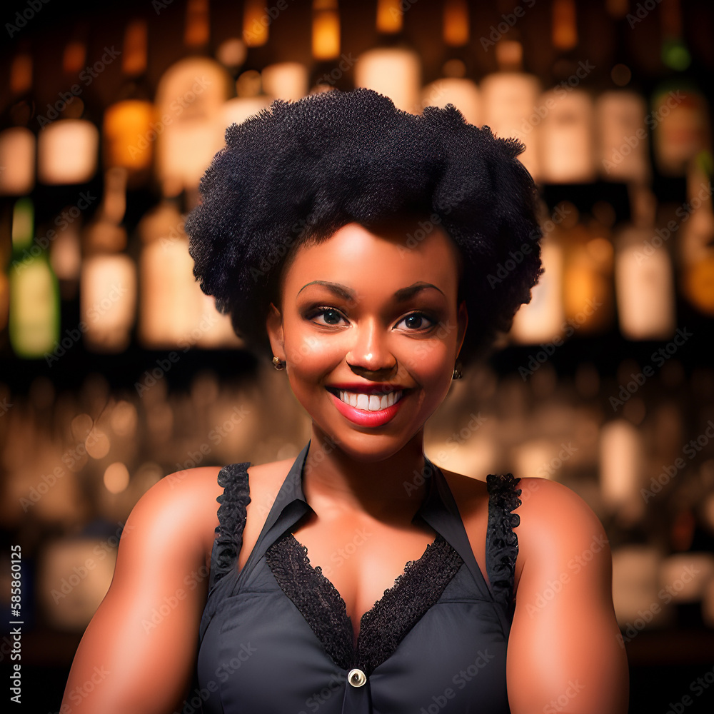 Beautiful Black Woman In A Bar At Night Illustration Generative Ai Generative Ai Stock