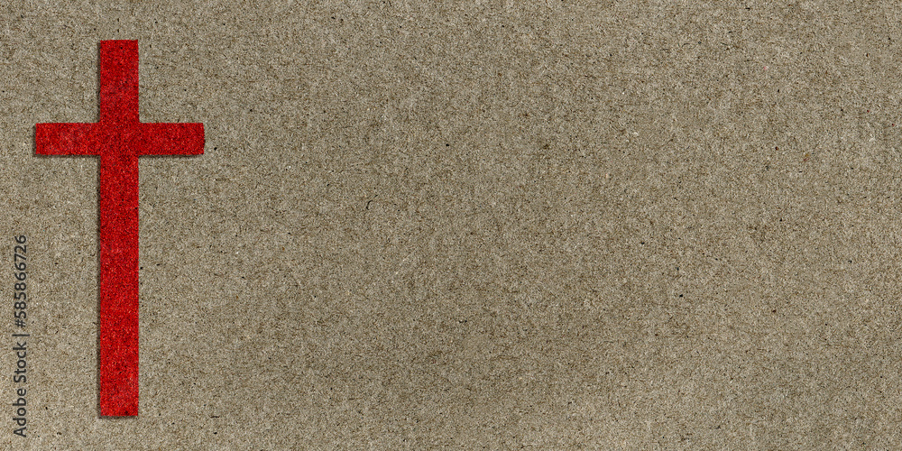 off center red cross on brown texture - appropriate for a worship slide ...