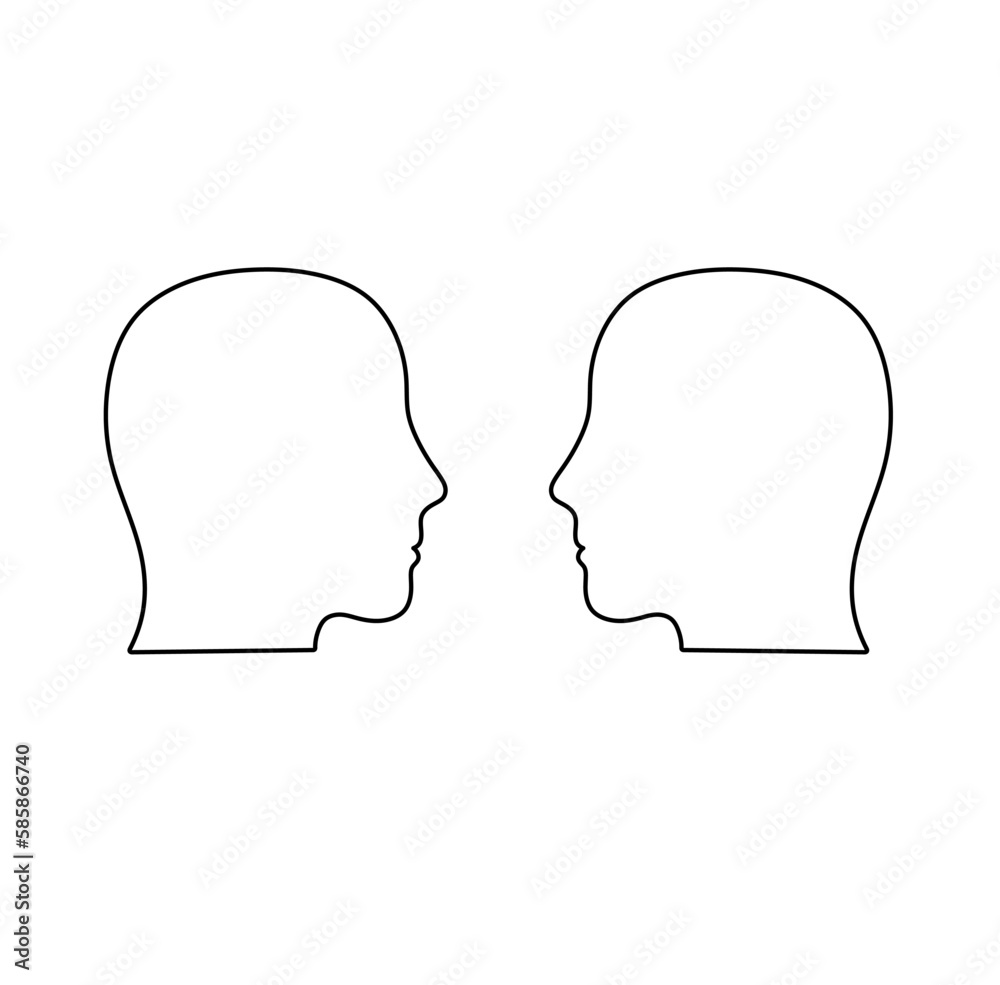 Vector isolated two mirror symmetrical heads side view colorless black ...