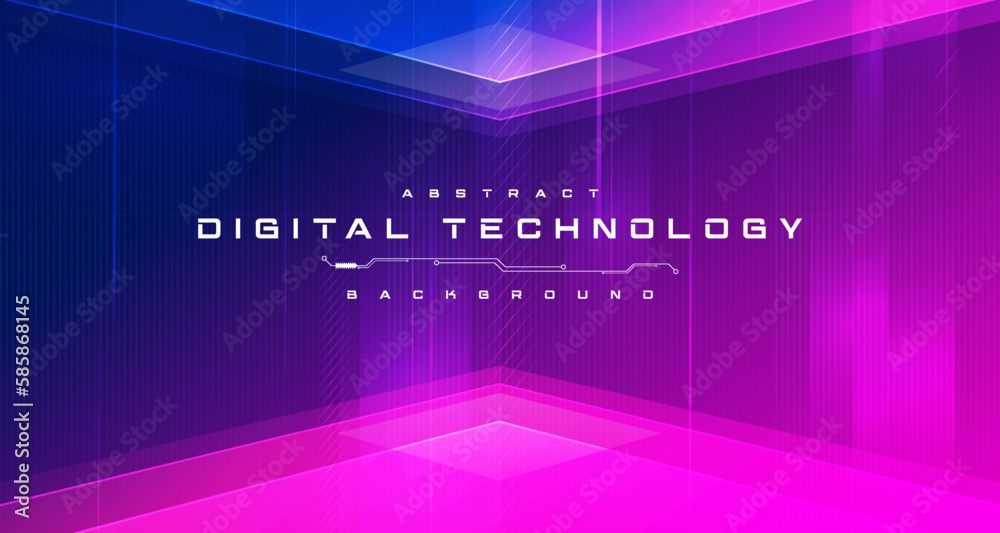 Digital technology metaverse neon blue pink background, cyber ...