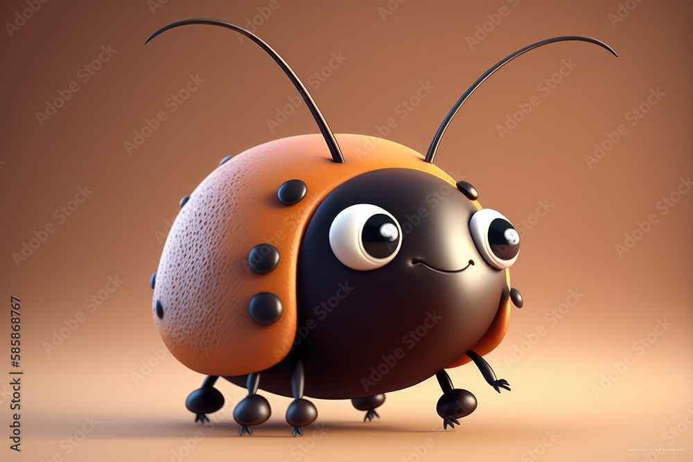 Cute smiling insect cartoon character. Isolated on flat background with ...