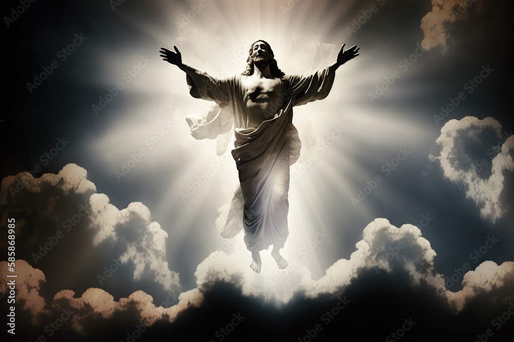 Resurrected Jesus Christ from behind reaching out with, generative ...