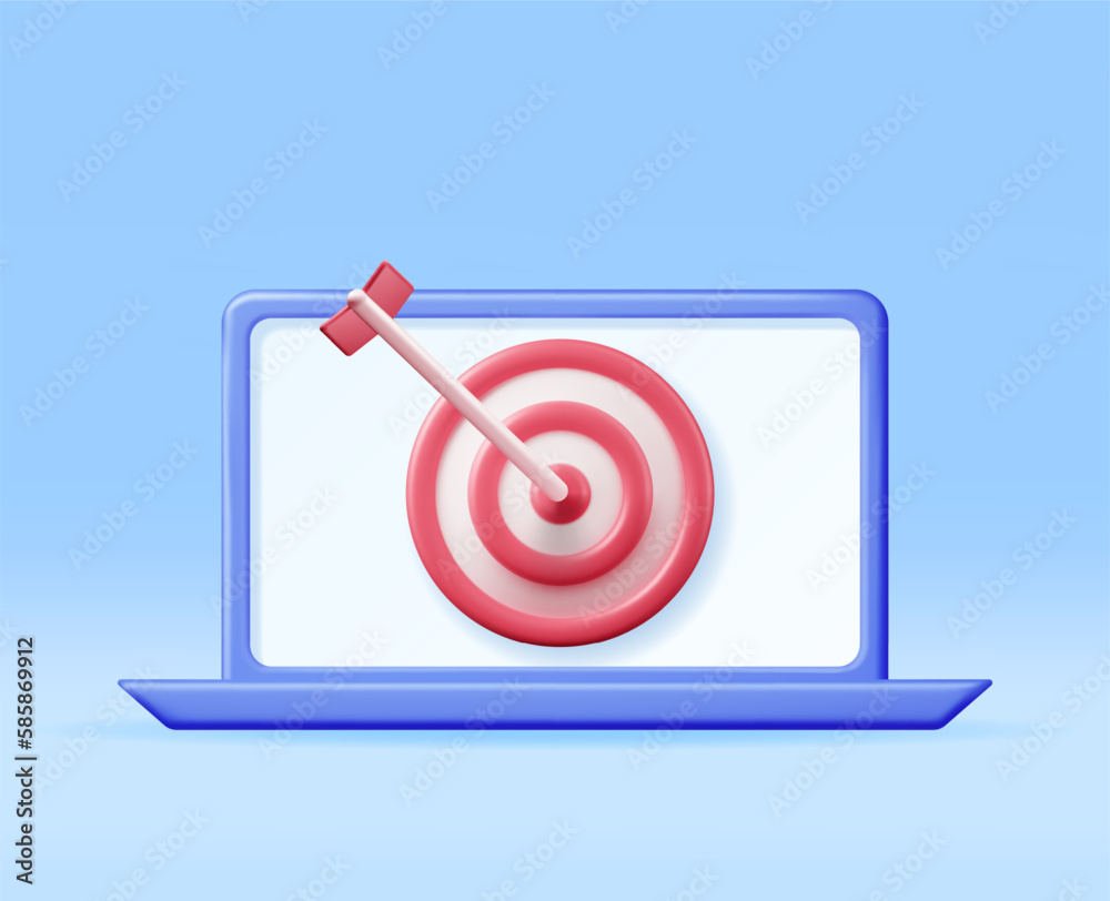 3D Target with Arrow in Center on Computer Screen. Render Dartboard ...