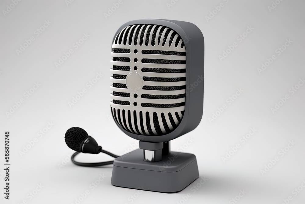 an up-close look at a black and grey microphone set against a white ...